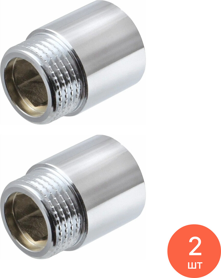 Удлинитель сантехнический MIXTON / Микстон хромированный, из латуни CW617N, внутренняя и наружная резьба 1/2дюйма, длина наращивания 20мм / фитинг (комплект из 2 шт)