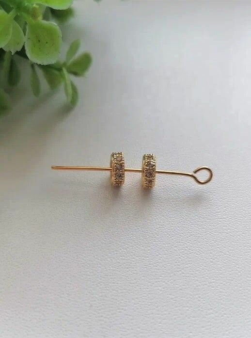 Разделители для бусин, рондели бусины с фианитами (2 шт). Латунь, позолота. Корейская фурнитура для бижутерии, украшений