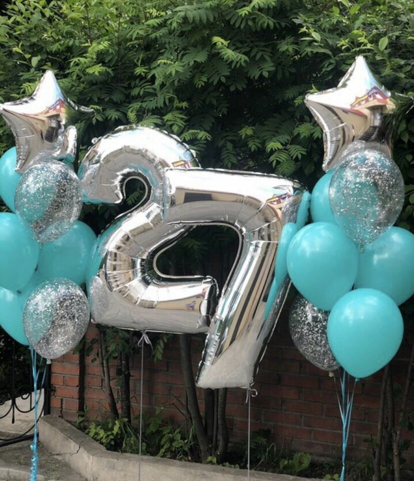 Шар воздушный фольгированный Цифра 27, цвет серебряный 42"/106 см (шс2)(шс7)