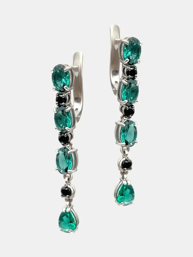 Серьги с подвесками, серебро, 925 проба, турмалин синтетический, шпинель
