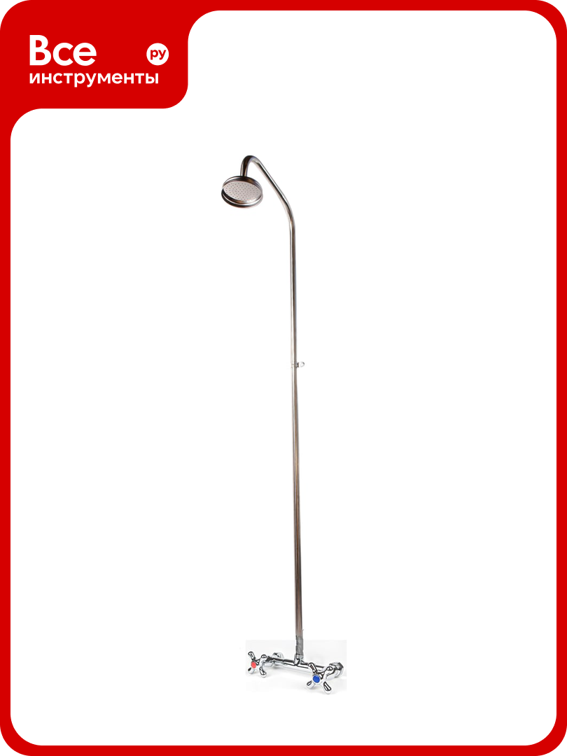 Смеситель для душа сантаком стационарный двухвентильный с верхним круглыми душем и хромированной глянцевой поверхностью