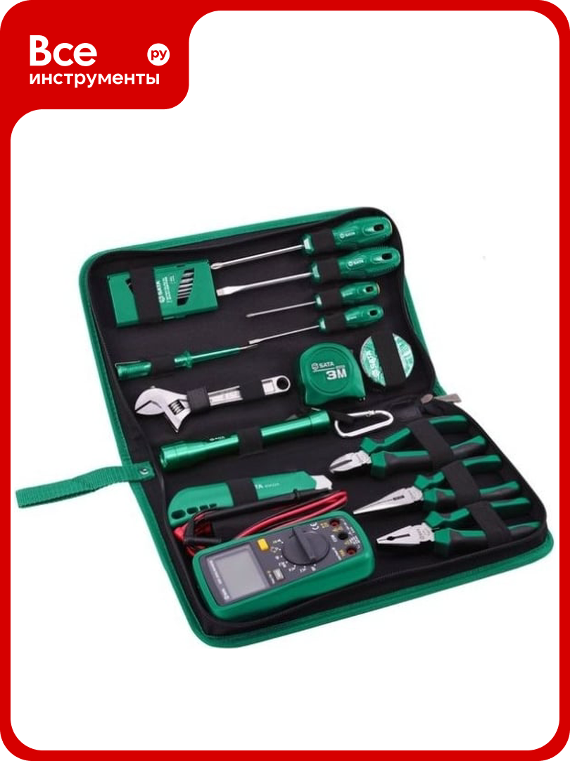 Набор инструментов для электротехнических работ SATA 21пр, чехол 03790, отличается