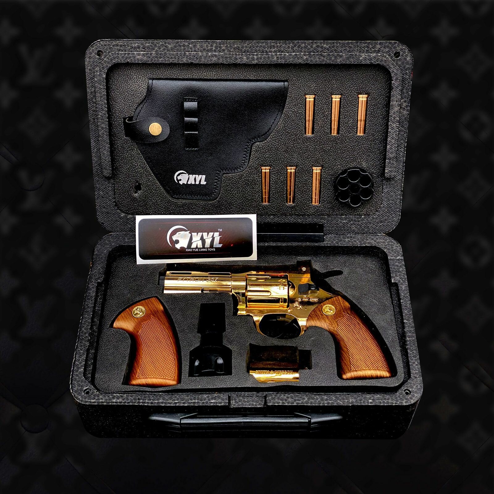 Золотой револьвер Colt Python 357 полноразмерный с мягкими пулями, гидрогелевыми шариками и кобурой