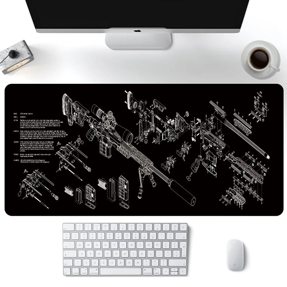 Большой крутой коврик для мыши Firearm, коврик для игрового стола, детали пистолета, коврик для мыши, коврик для компьютерной винтовки, коврик для мыши 900x400 мм, аксессуары для геймеров AR15 AK47