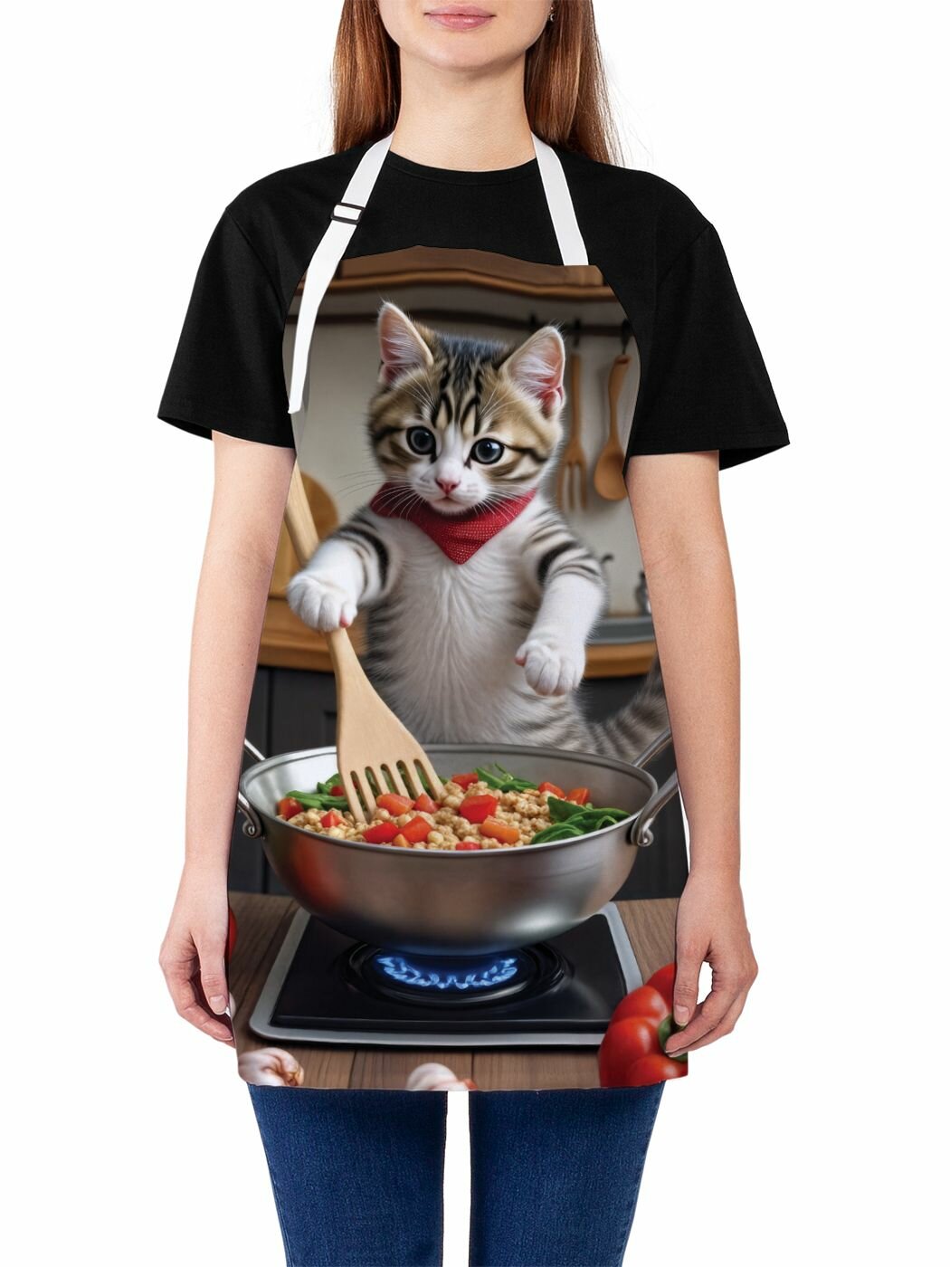 Фартук кухонный тканевый "Котик готовит" 65х65х28 см, JoyArty