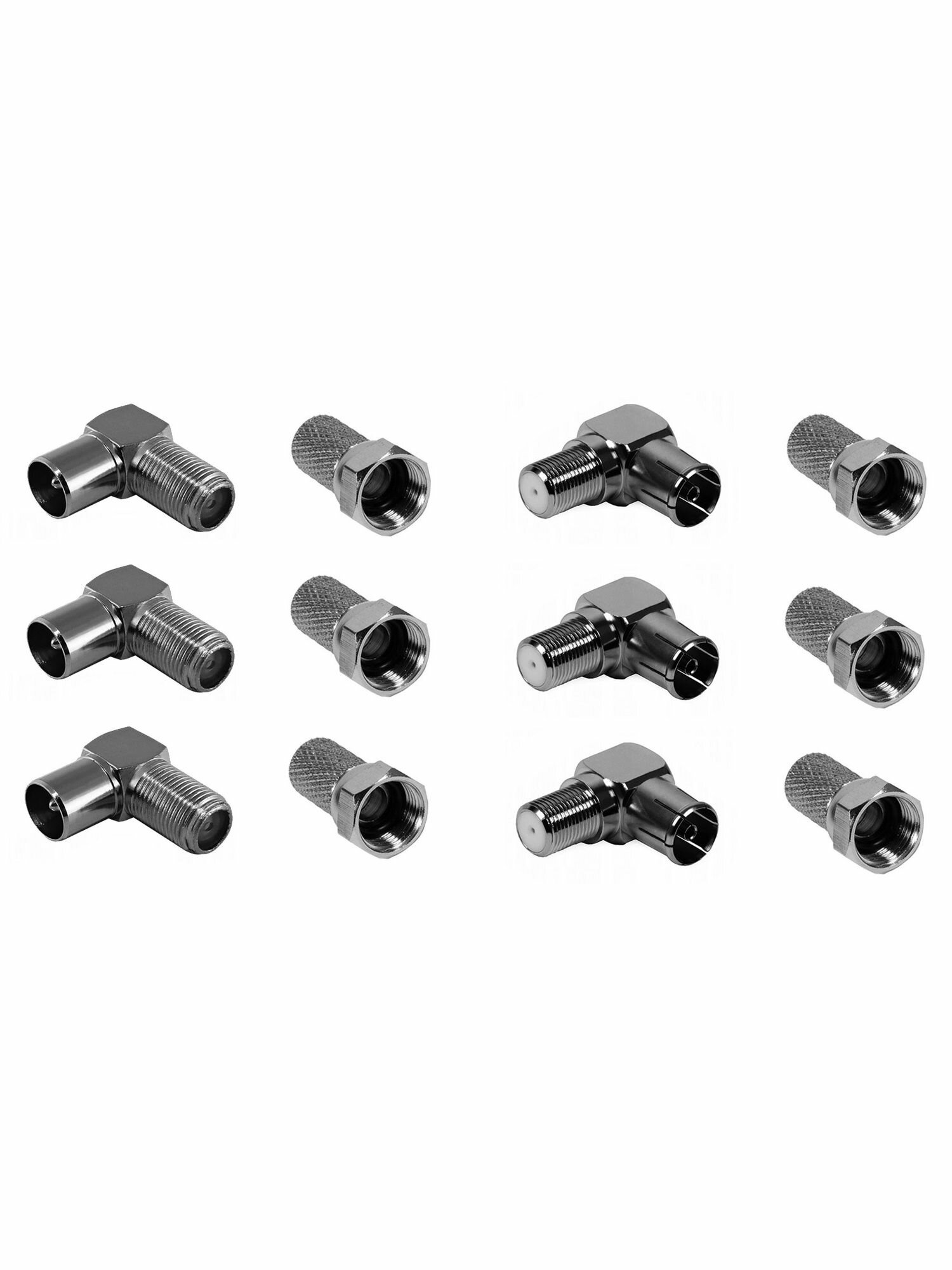 Комплект телевизионных разъёмов (Штекер TV/F угловой - 3 шт. Гнездо TV/F угловое - 3 шт. F-разъём - 6 шт.)