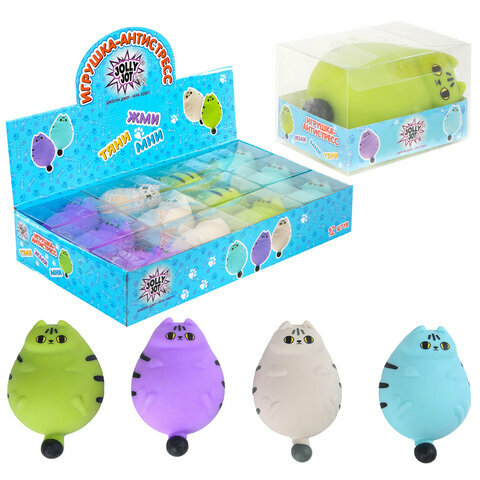Игрушка-антистресс "котейка", 10 см, ассорти, 4 цвета, дисплей, JOLLY JOT (джолли джот), 665791