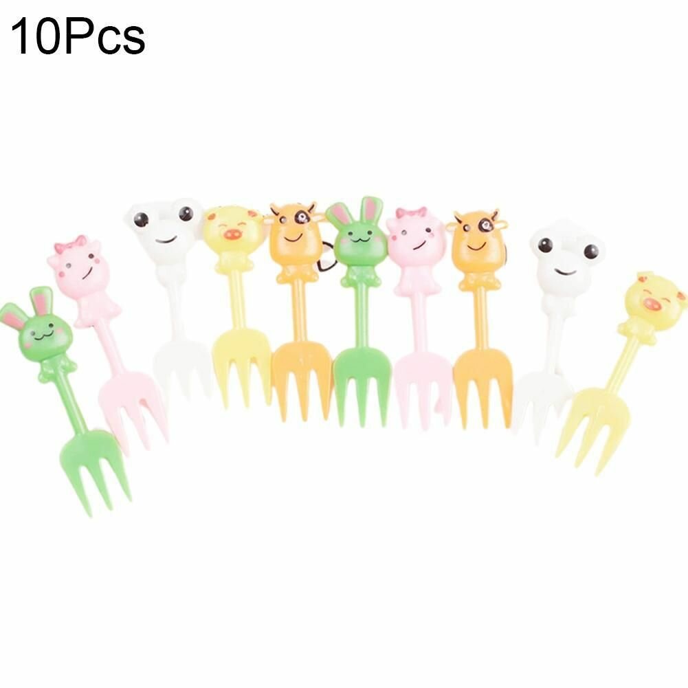 10 шт. разноцветных милых палочек для еды в форме животных, вилок фруктов, десертов