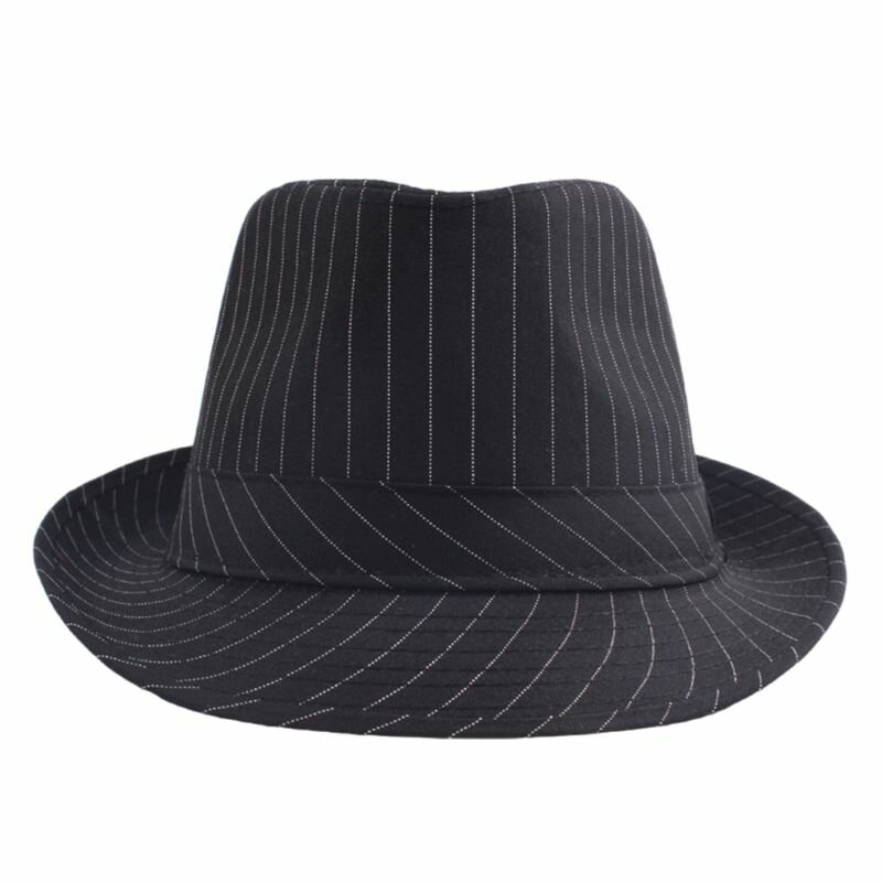 Полосатая тканевая джазовая шляпа-цилиндр-черный-58 см