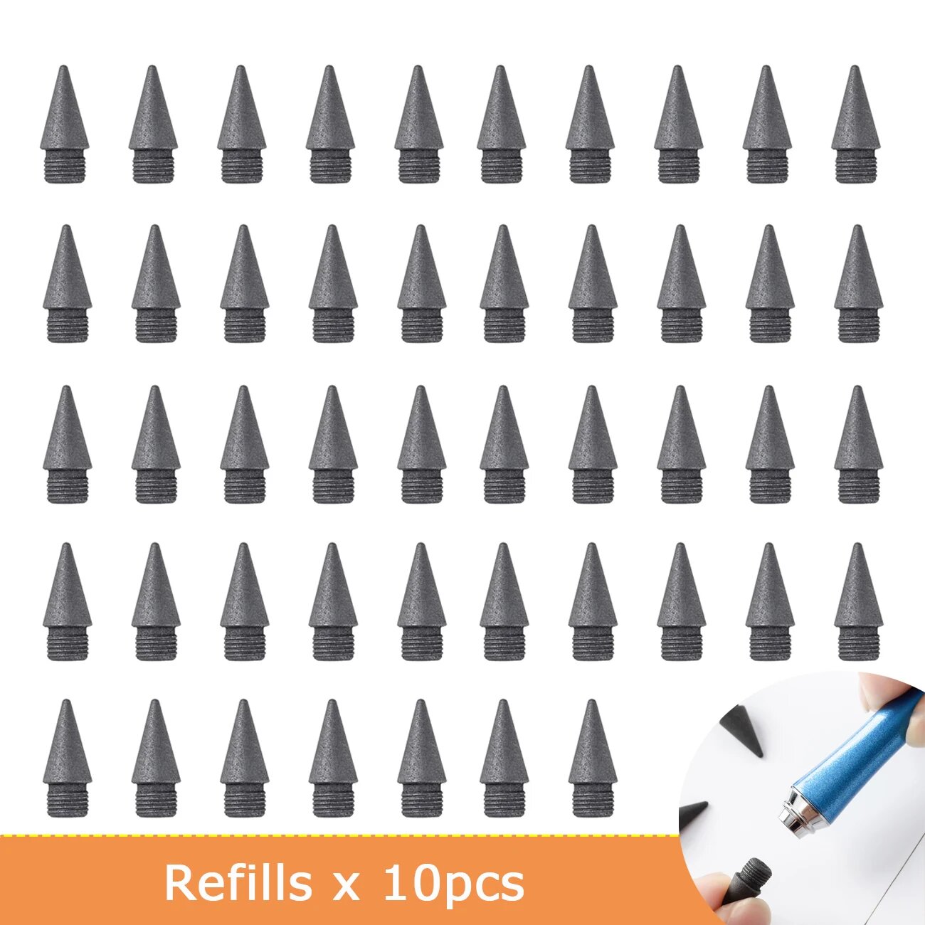 10 шт. вечных карандашей с заменяемыми стержнями, бесконечные карандаши с сменными графитовыми наконечниками, металлические безчернильные ручки-карандаши