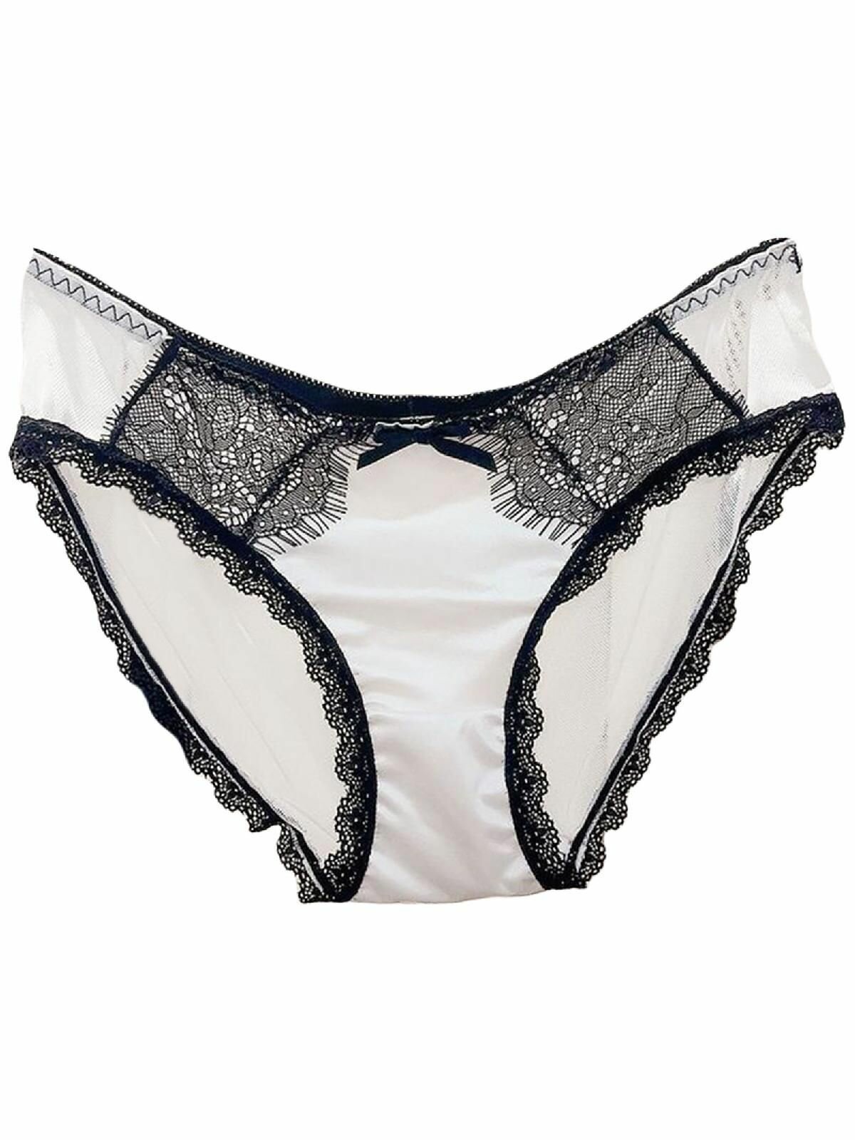 Кружевные трусики с бантом, Белый - XL