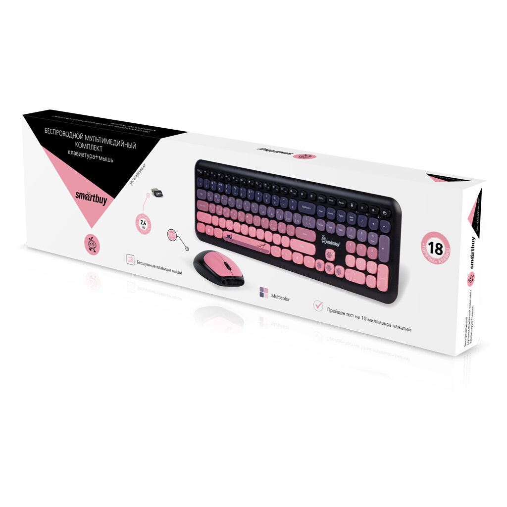 Клавиатура беспроводная + мышь Smartbuy SBC-666395AG-KP черно-розовый