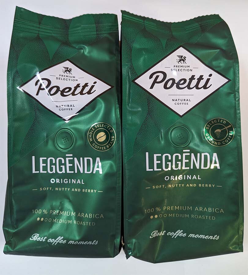 Кофе Poetti Leggenda Original 250г. зерно+250г. молотый