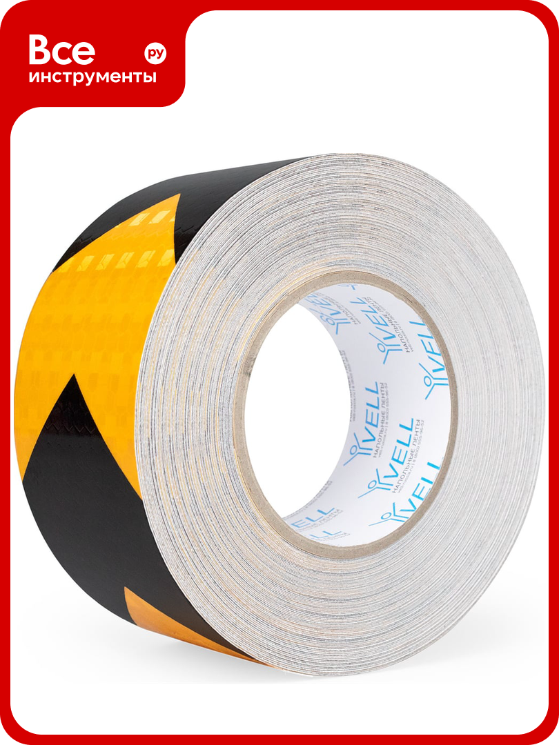 Светоотражающая лента Vell желто-черная RT, стрелка, 50 мм х 30 м 1376499