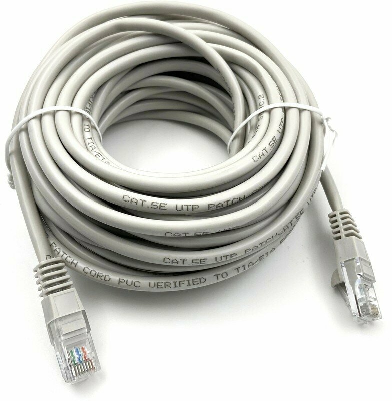 Патч-корд KingPrice KP-PC-c5e-10m-g 1Гбит/с UTP 4 пары cat.5E solid CCA molded 10м серый RJ-45 (m)-R