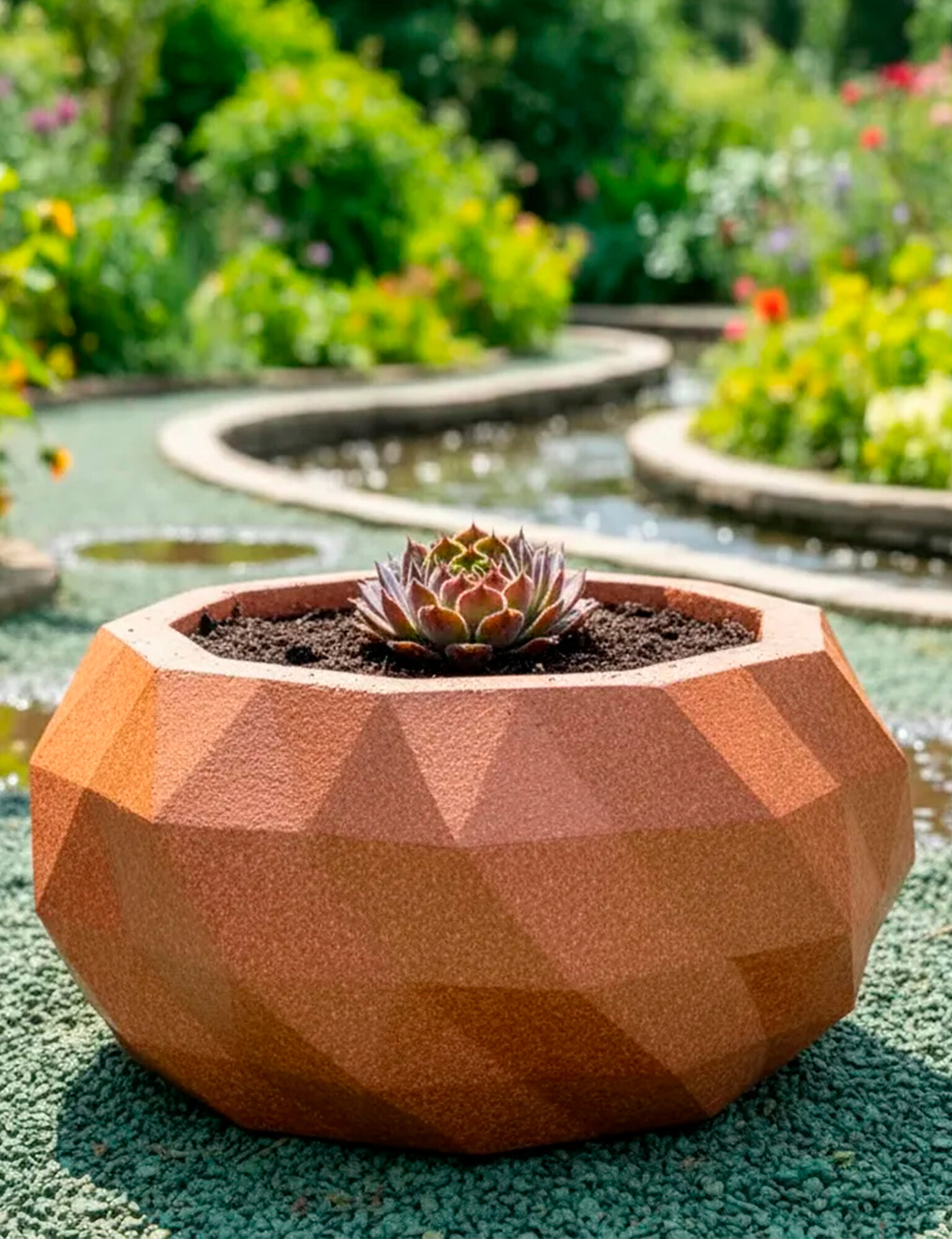 Вазон "Бисер Девочка" для цветов ручной работы из цемента (цветного фибробетона) с каменной крошкой, кашпо для сада уличное, горшок, ваза, клумба-цветник от творческой мастерской криница