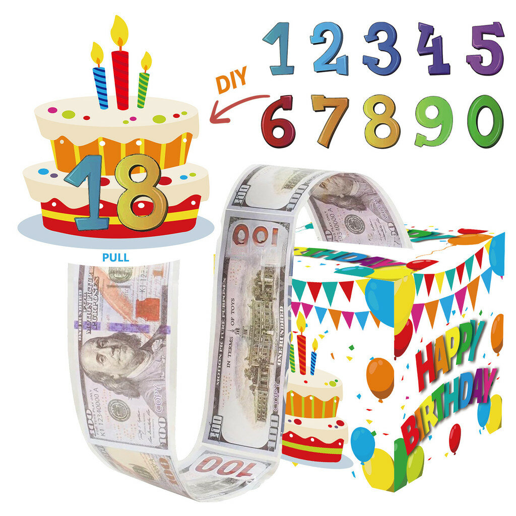 Бумажная копилка для денег на день рождения с ярким дизайном для украшения и подарка стиль 9