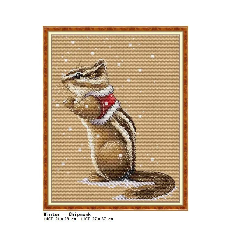 Набор для вышивки крестиком Joy Sunday Зимние Животные Коричневый, DA781, 14CT Printed
