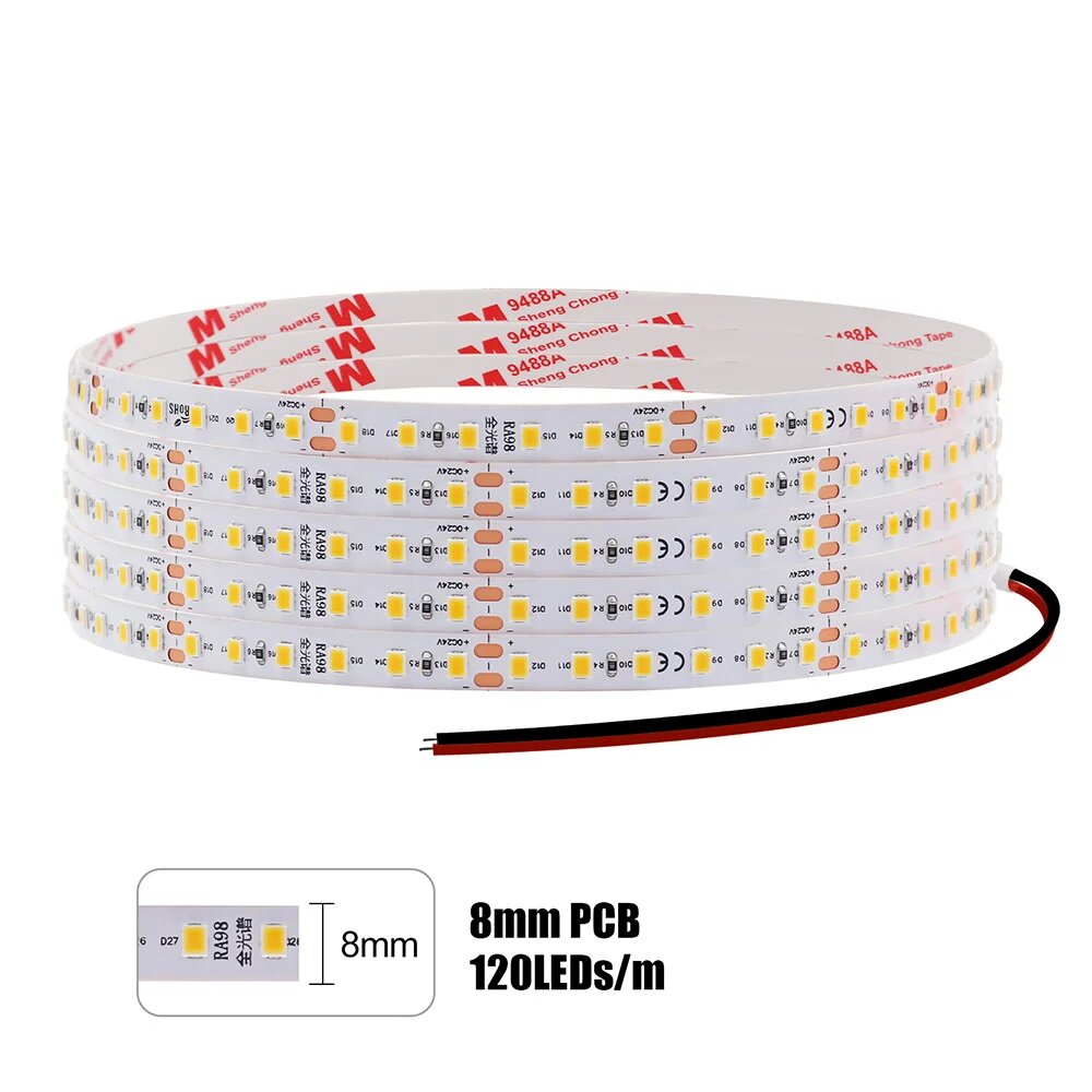 Светодиодная лента XUNATA RA98 5м/10м 2700-6000К 24В 120LED-8mm PCB, 2700K, 10 м