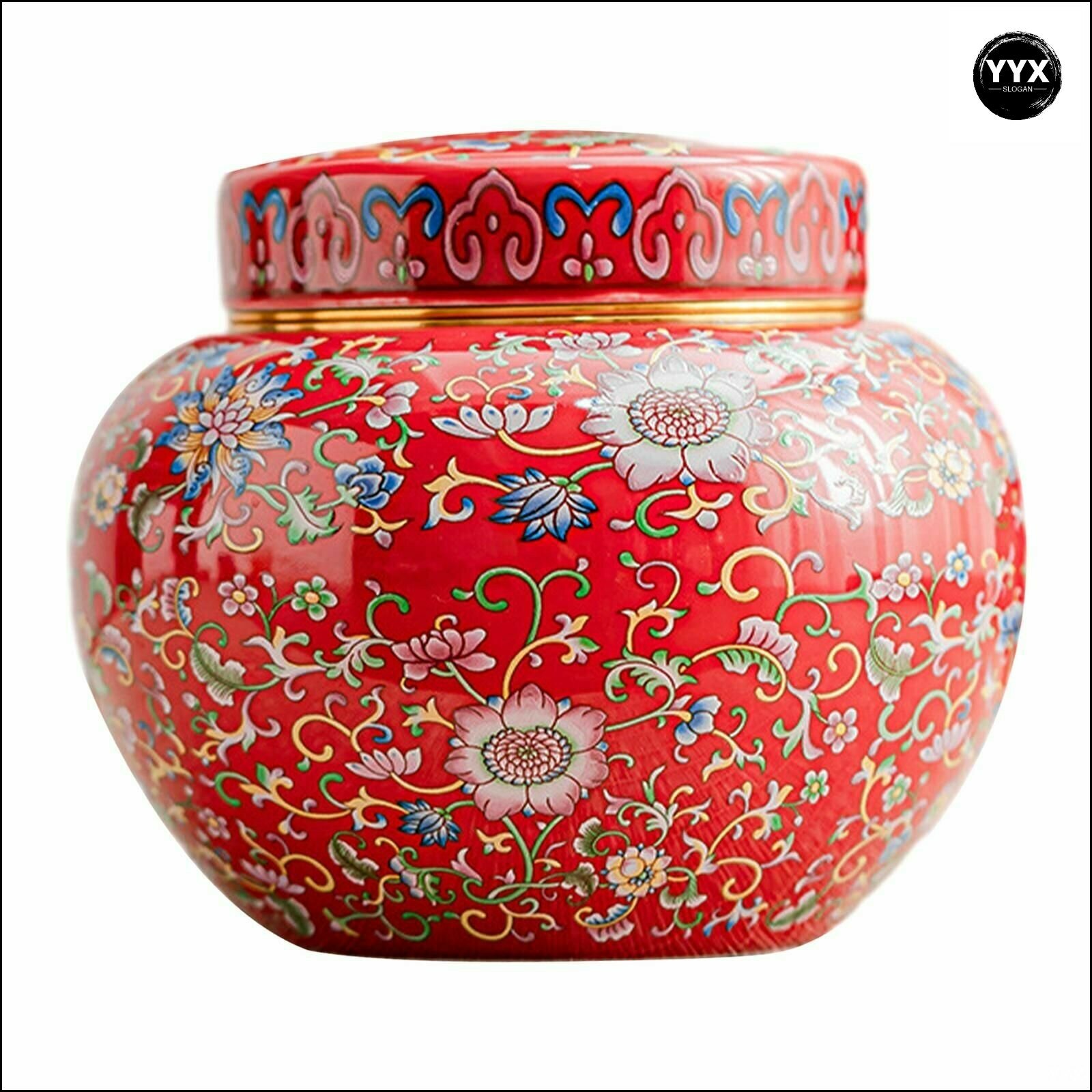 Керамическая имбирная банка с крышкой вазы с цветочной композицией 13смx11смx8,5см