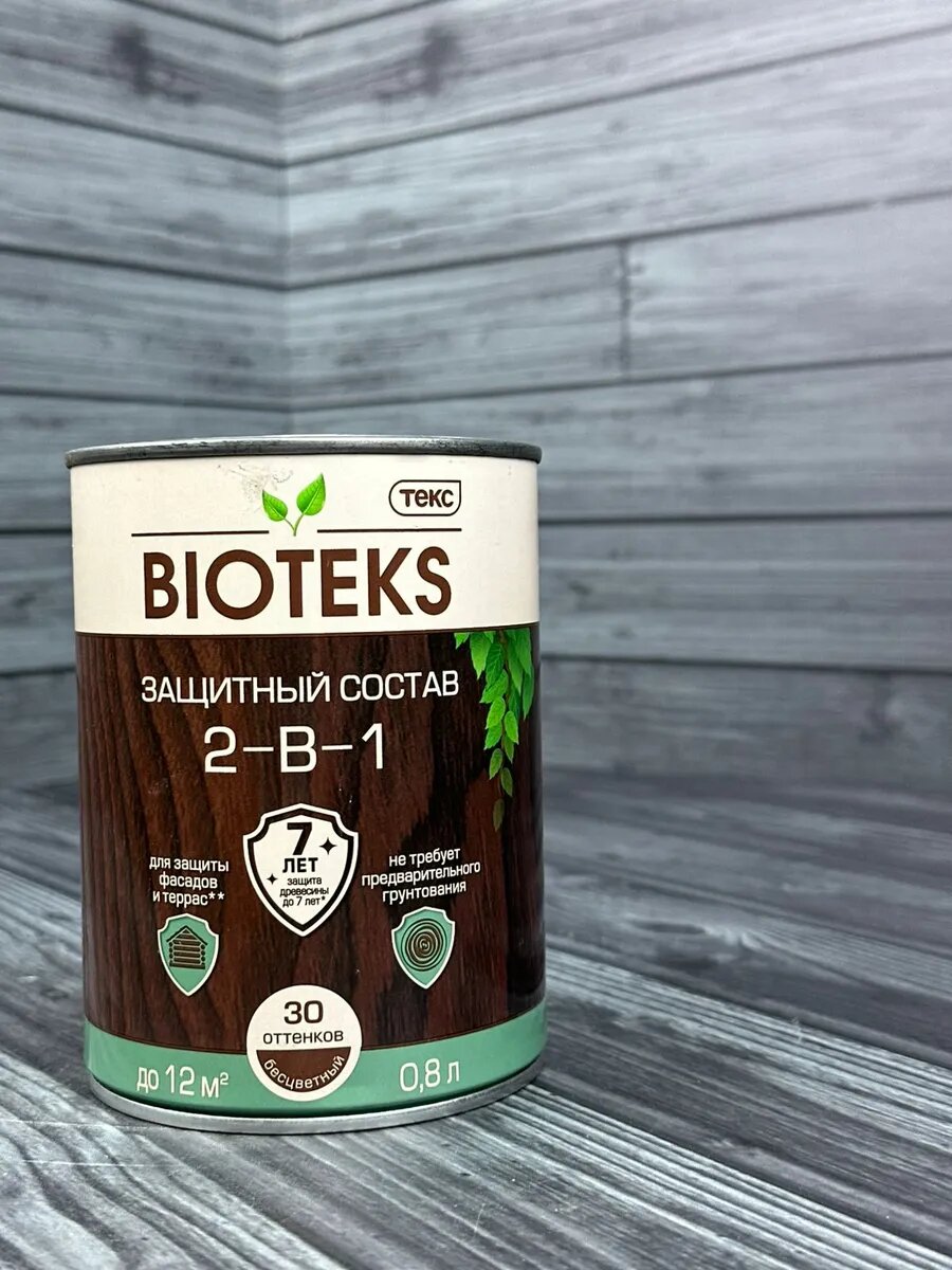 Защитный антисептический состав 2 в 1 текс Bioteks , темный орех 0.8л