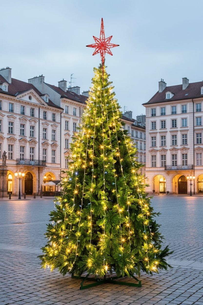 Елка уличная 5м под ключ: макушка+свет, новогодняя Литая, Барселона ствольная, Crystal Trees