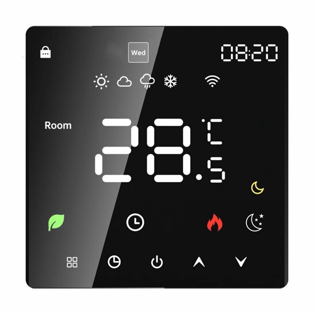 Программируемый WiFi термостат с LCD дисплеем для контроля температуры в доме, токовая нагрузка 3A, Черный - Есть Wi-Fi