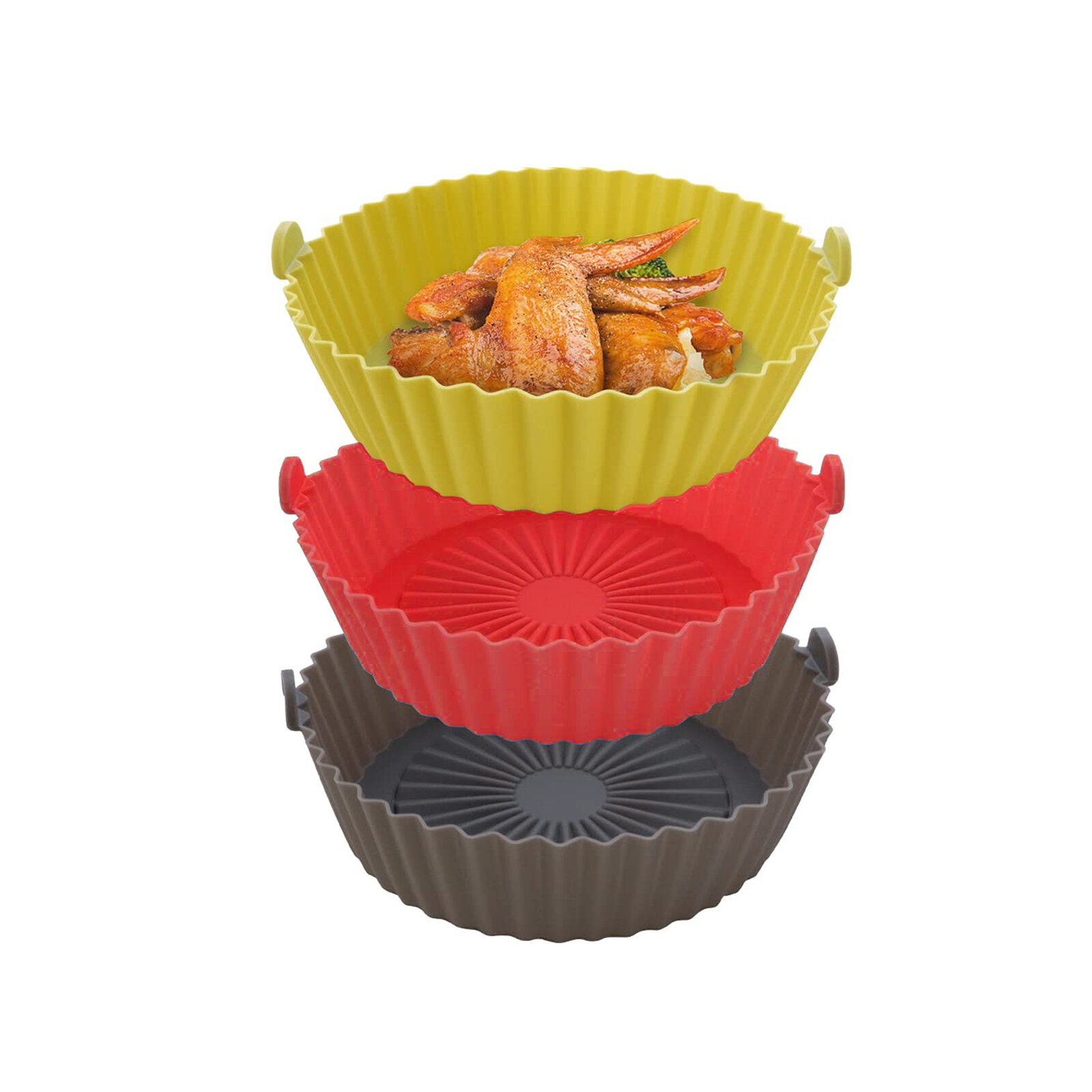 3 шт. Подставки для фритюрницы из силикона пищевого качества 20.5см/8 дюймов, многоразовые, безопасные для еды, аксессуары для фритюрницы и духовки, замена воспламеняющемуся пергаментному листу, для корзины фритюрницы, цвета: