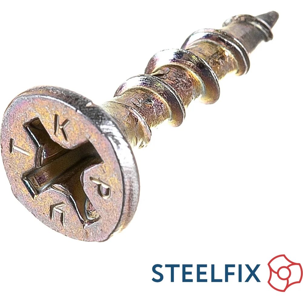 Саморезы для гипсокартона по дереву Steelfix 3,5х19 желтое цинкование, потайная головка, крупный шаг 915шт А-00131 — фото 1