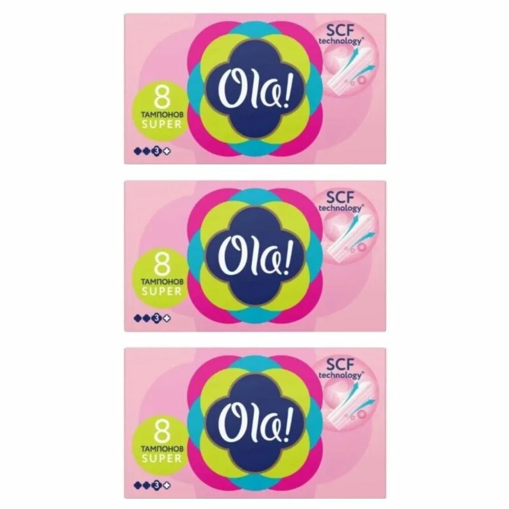 Ola Тампоны гигиенические super, Шелковистая поверхность, без аппликатора, в уп 8 шт, 3 уп