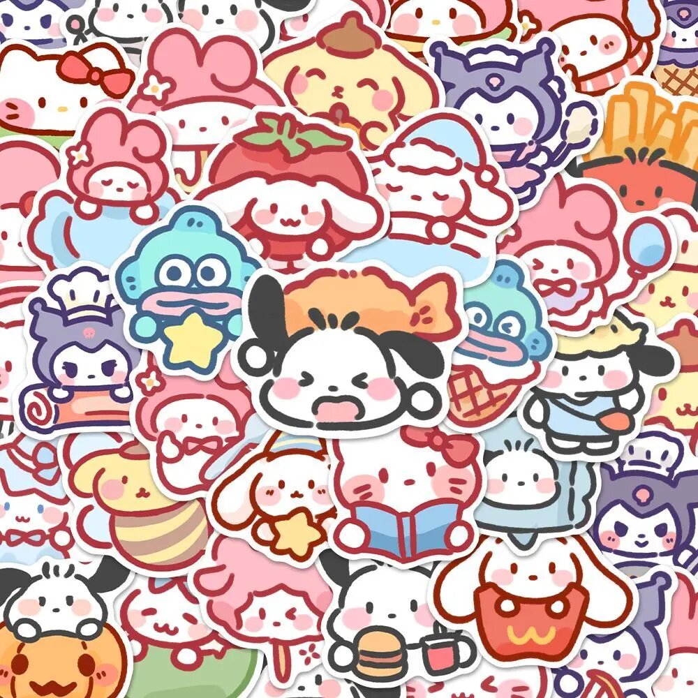 100 шт, милые мультяшные наклейки Sanrio My Melody Kuromi, украшения для сумки, наклейки Cinnamoroll, детский подарок, наклейка, сумка