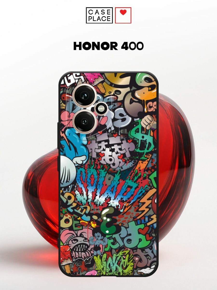 Черный матовый чехол на Honor 400 / Хонор 400 с принтом Граффити надписи
