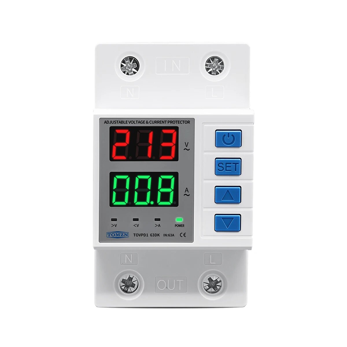 TOMZN TOVPD1-63DK Изолировать L N 110 В 230 В переменного тока Din-рейка OVP OCP UVP Защита напряжения 63A Реле Автоматическая регулируемая задержка-включение