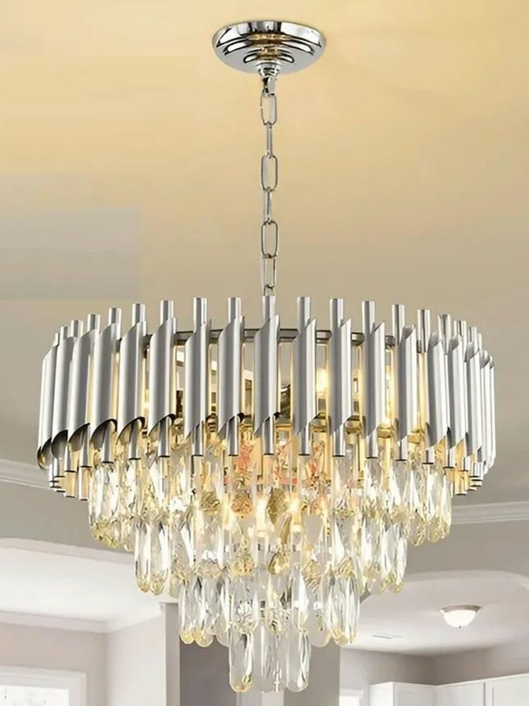 Люстра "Crystal" 500, каскадная, E14, 7 ламп, серебро