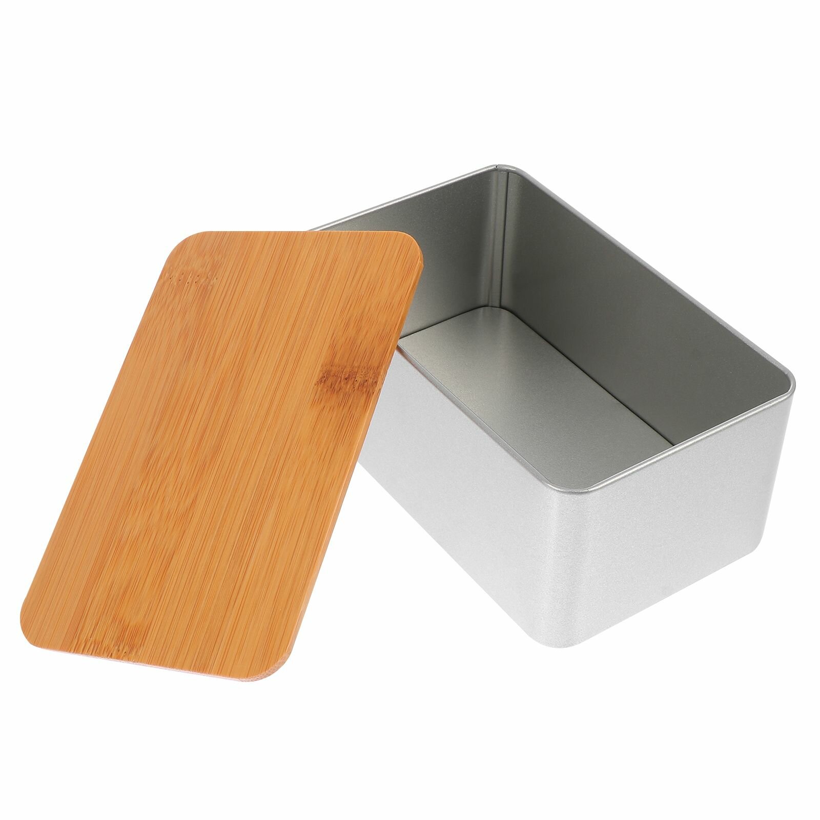 Жестяная Банка Для Чая И Украшений, 1 Шт, С Бамбуковой Крышкой, Герметичная, Серебряного Цвета