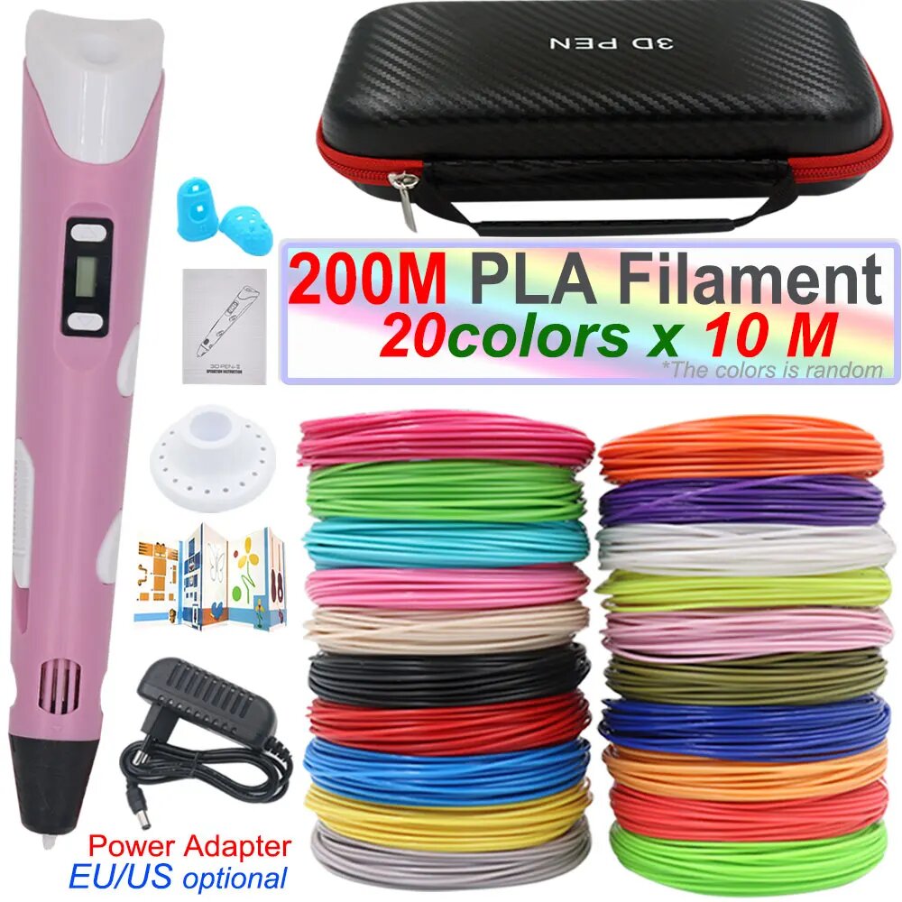 Рождественская креативная игрушка, детская ручка для 3D печати с ЖК-экраном, адаптер питания PLA Filament, чемодан, детская игрушка на день рождения, сделай сам, подарок