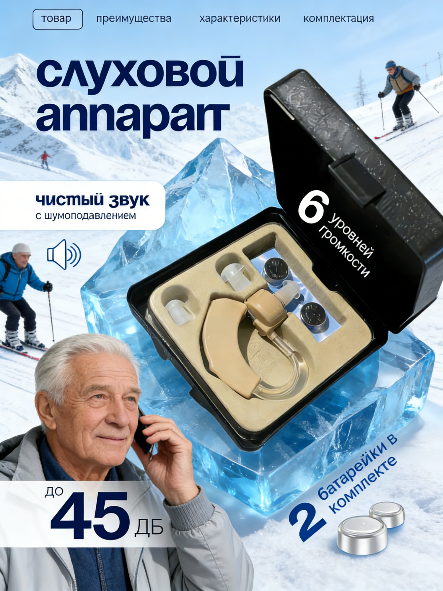 Усилитель слуха на аккумуляторе с функцией Bluetooth, заушный цифровой слуховой аппарат для пожилых