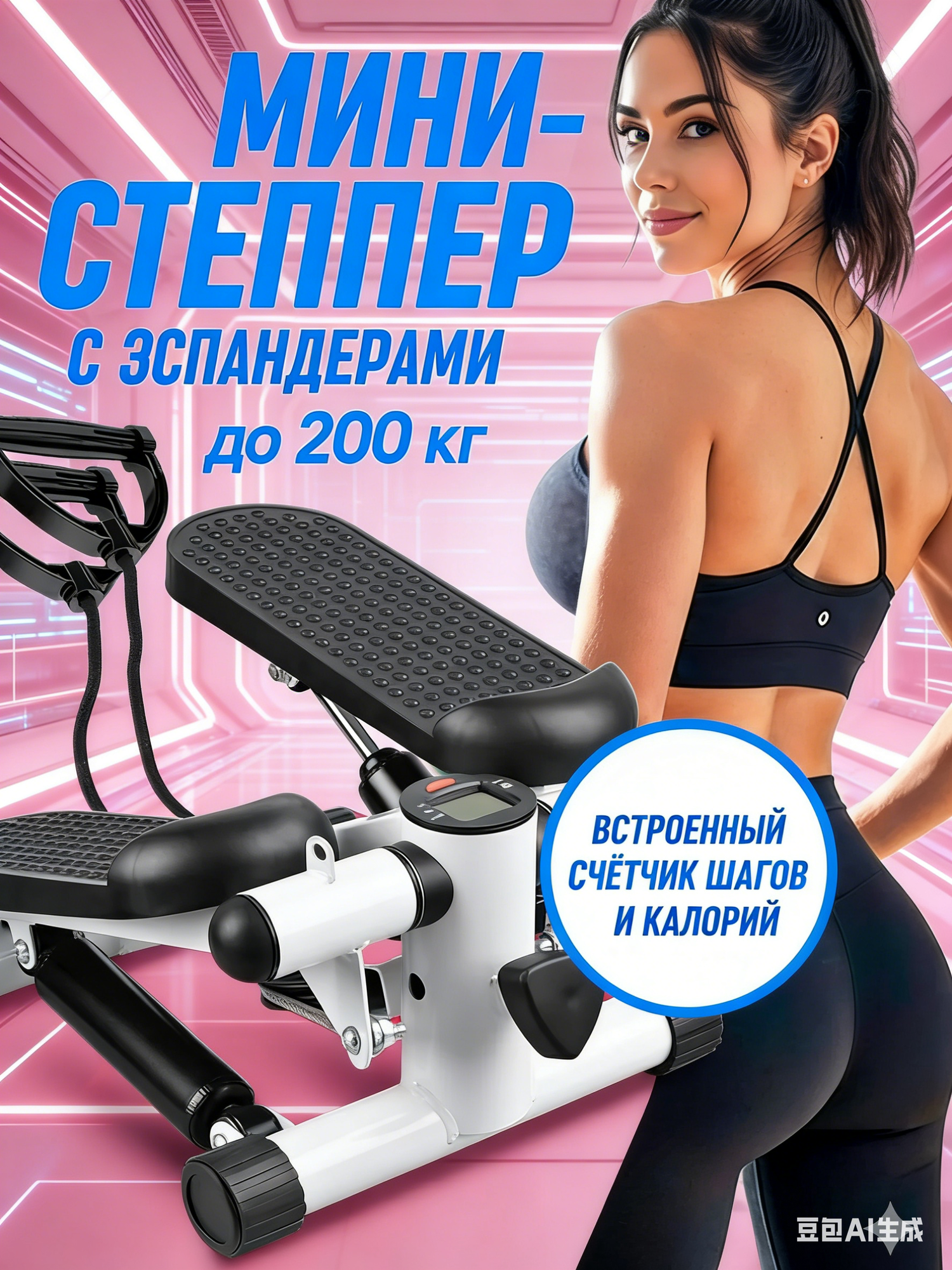 Степпер-тренажер для ног, бедер и ягодиц с эспандерами, максимальная нагрузка 200 кг