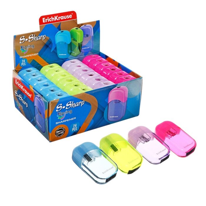 Точилка 1 отверстие с контейнером ErichKrause" S-Sharp, Spring" микс 4В 10657377