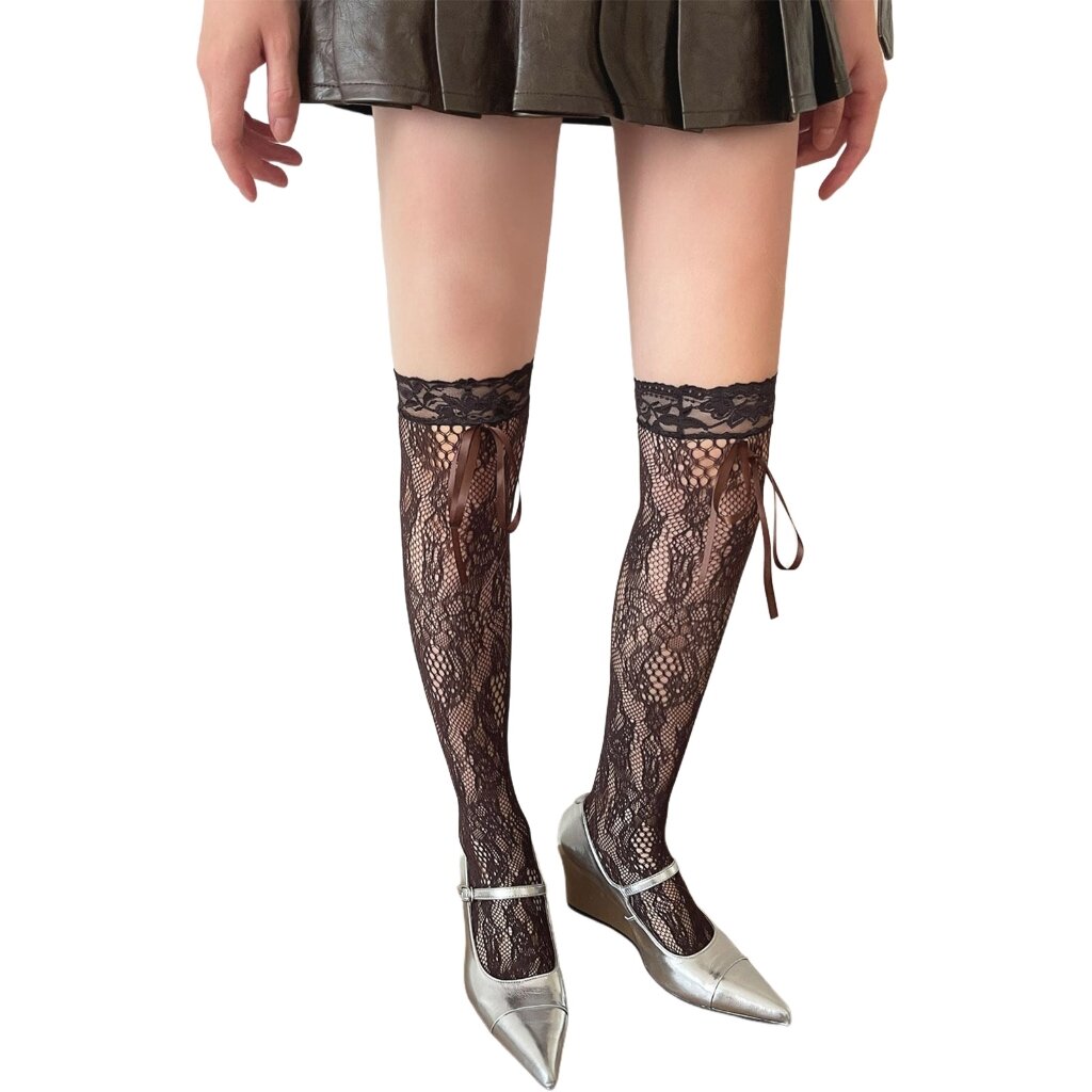 Чулки с цветочным кружевом на бедро с завязками