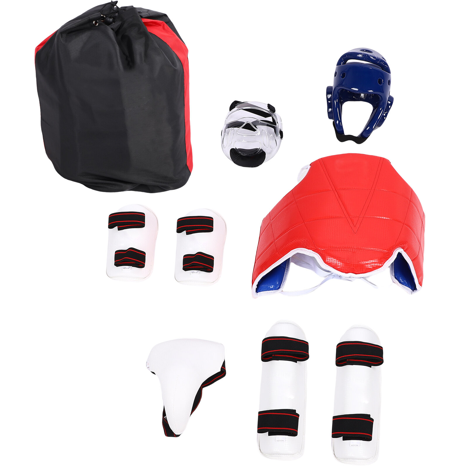 Комплект экипировки для спарринга в карате, боксерское снаряжение, защитное снаряжение для тхэквондо, защита головы, груди, рук и паха, синий, размер L (160-170 см)