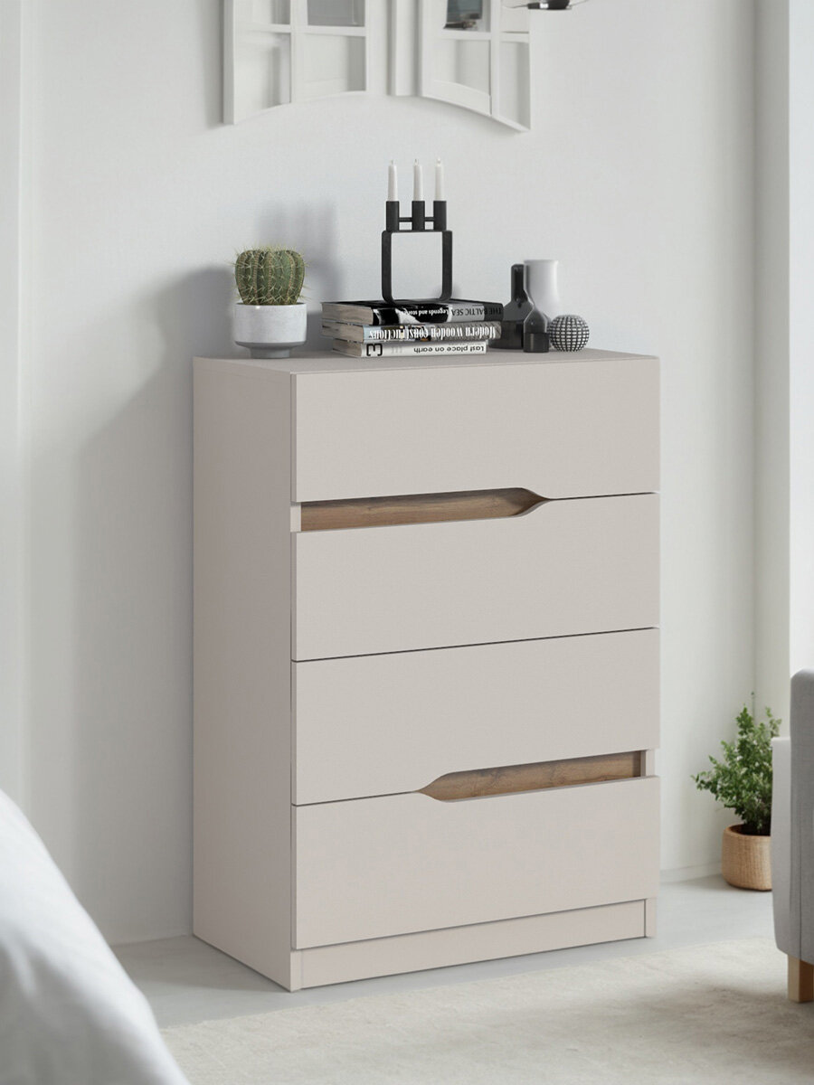 Комод 4 ящика столплит Нова СБ-3625 ЛДСП Кашемир серый, Дуб Вотан/Кашемир Серый 44*34,6*20 см