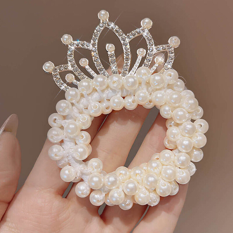 Детская корона принцессы с жемчугом, резинка для волос, высокая эластичность, резинка для волос для девочек, эластичная резинка для волос, цветочный аксессуар для волос