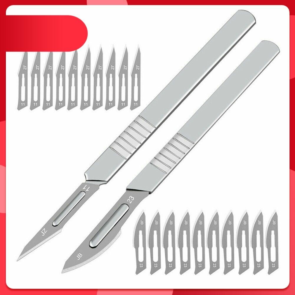 20 шт. лезвий скальпеля с ручкой из углеродистой стали для резьбы по металлу, лезвия скальпеля для резки, ремонта, инструменты для хирургического ножа для животных