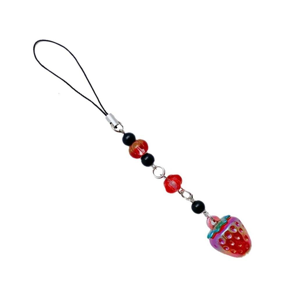 Брелок, Вышитая бисером цепочка для мобильного телефона с бантом в виде звезды и подвесной пряжкой-Клубничный кулон