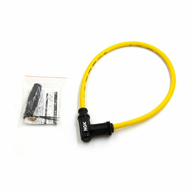 Насвечник мото угол 90, силиконовый +бронепровод "NGK" (Желтый/Черный) на мотоцикл / мопед и скутер