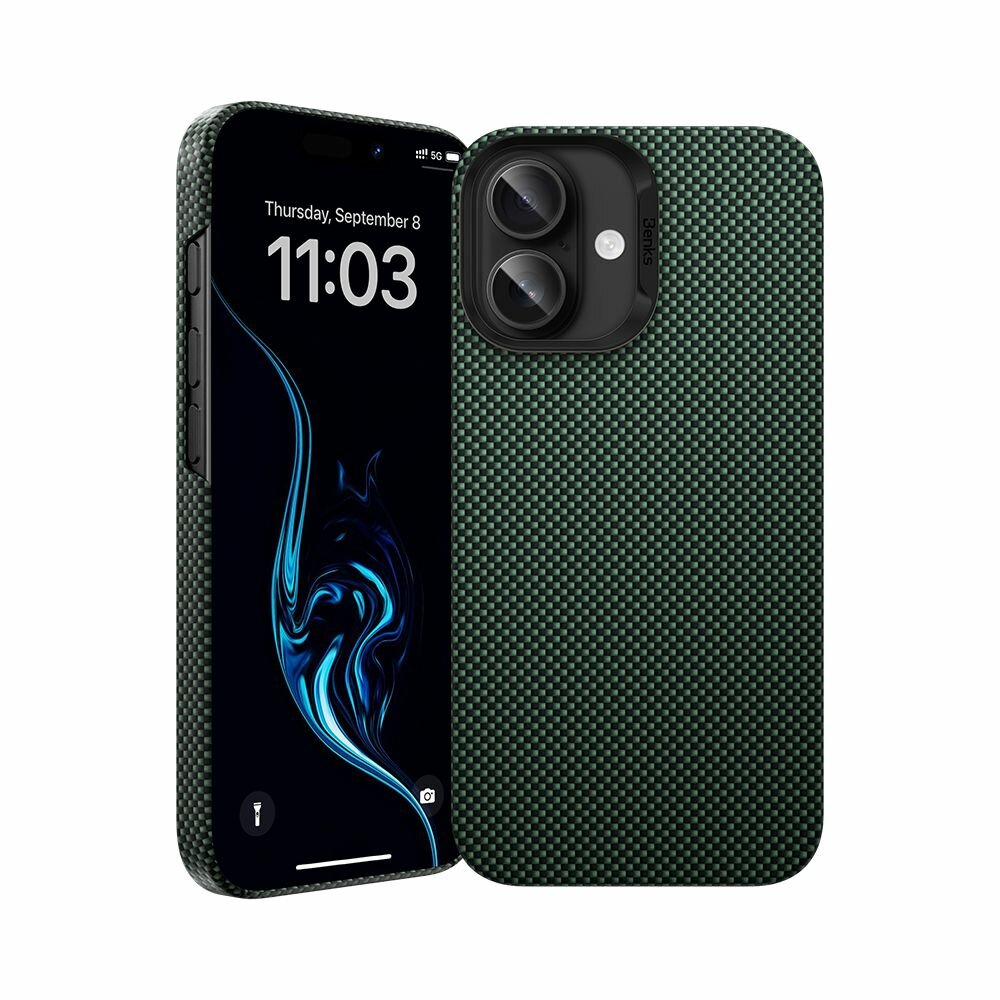 Чехол Benks ArmorTint Case built with Kevlar для iPhone 16 Plus 6.7", цвет зеленый (Green)