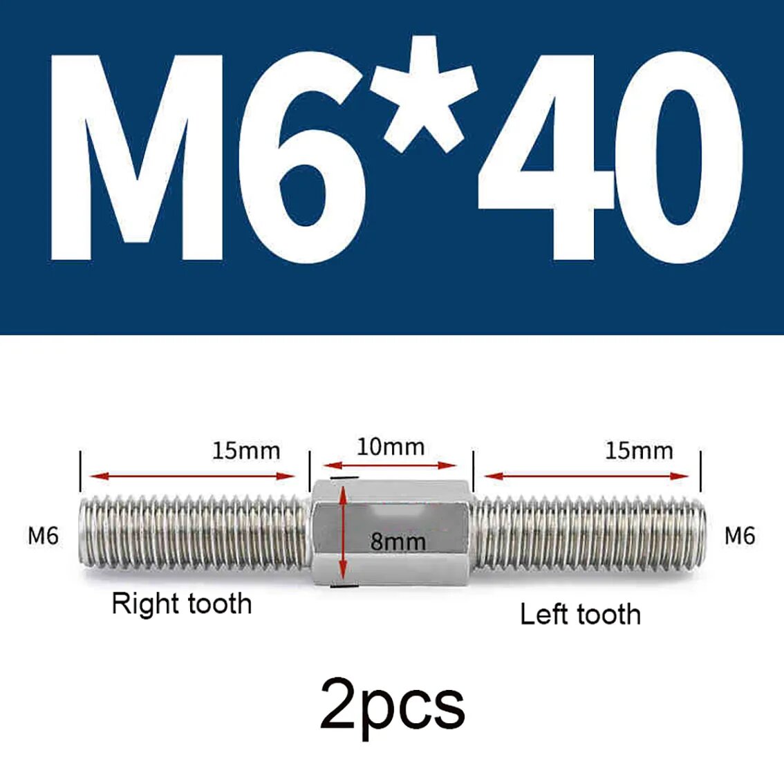 Стержни с двойной резьбой M4-M16 из нержавеющей стали 304 M6x40mm-2pcs