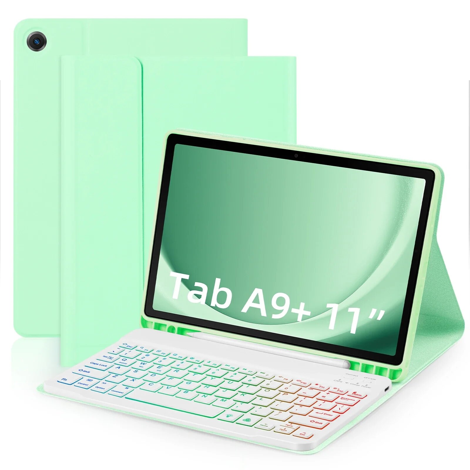 Чехол-клавиатура OUIO для Samsung Galaxy Tab A9 Plus с подсветкой German Keyboard, зеленый