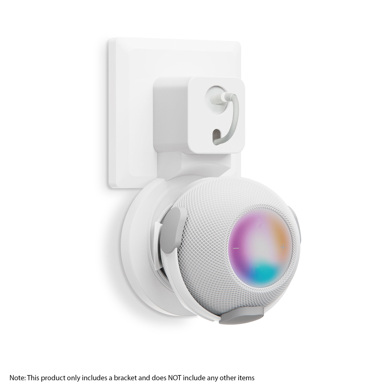 Настенная подставка для умной колонки HomePod Mini с функцией организации шнура питания. Компактный аксессуар для дома.